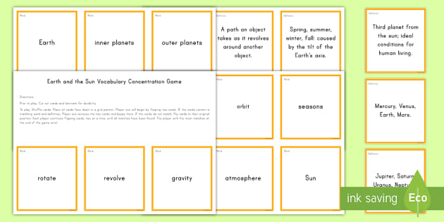 Earth and the Sun Concentration Matching Game (teacher made)