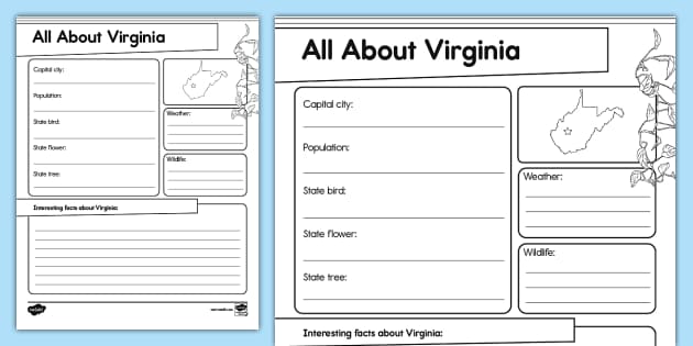 All About Virginia Research Activity for K-2nd Grade