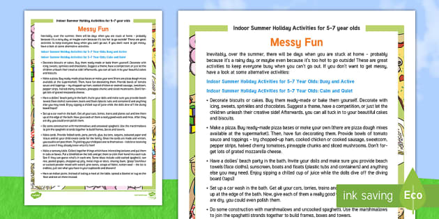 Indoor School Holiday Activities | Messy Fun Ideas | Twinkl
