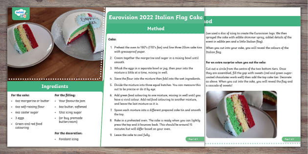 Eurovision 2022 Italian Flag Cake Recipe | Twinkl Party