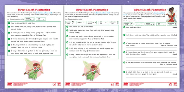 'A Christmas without Carol' Direct Speech Punctuation Sheet