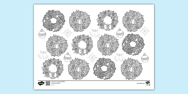 Christmas Wreath Doodle Colouring Page (teacher made)