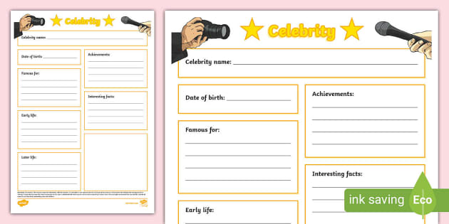 Celebrity Fact File Template,Celebrity, (teacher made)