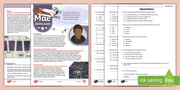 LKS2 Mae Jemison Differentiated Comprehension Activity