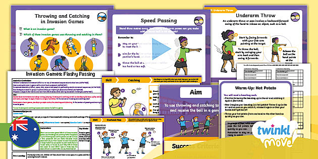 Move PE Year 2 Invasion Games Lesson 3: Flashy Passing Lesson Pack