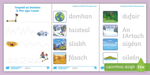 Around the World with Max and Lemon Handwriting Gaeilge