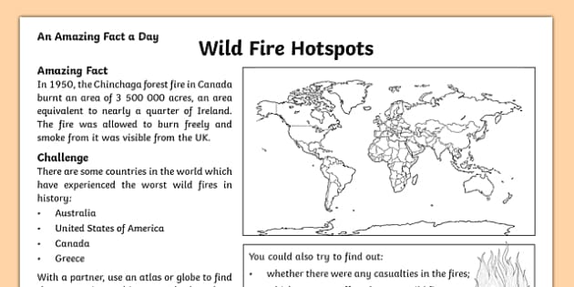 Wild Fire Hotspots Worksheet / Worksheet, worksheet - Twinkl
