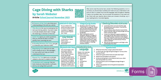 L4 November 2023 School Journal Cage Diving with Sharks Article Comprehension