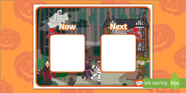 Halloween Now and Next Board, Halloween Timetable - Twinkl