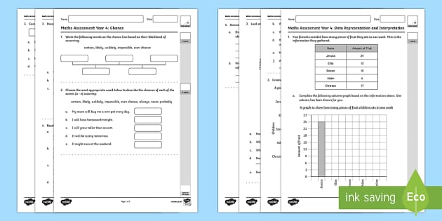 Statistics and Probability | Maths Sheets for Year 4 Pack
