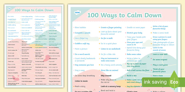 100 Ways to Calm Down Poster (Hecho por educadores) - Twinkl