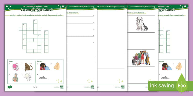 ESL Curriculum Level 1, Lesson 12 Worksheet - Twinkl