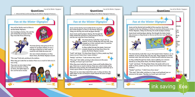 KS1 Fun at the Winter Olympics Differentiated Reading Comprehension ...