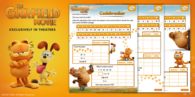 FREE Garfield: Math Codebreaker Activity for K-2nd Grade
