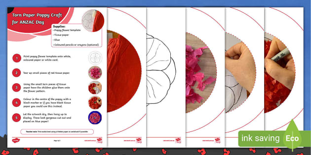 Torn Paper Poppy Craft for ANZAC Day Ι EYLF ANZAC Day Craft