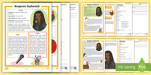 KS2 Benjamin Zephaniah Reading Comprehension Activity