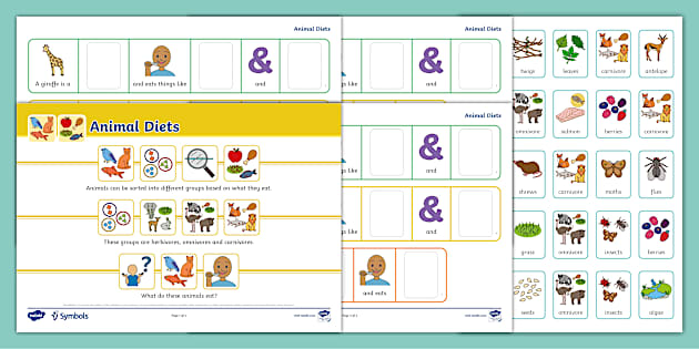 Twinkl Symbols: Animal Diets Gap Fill Worksheet (Lesson 3)