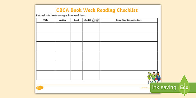 CBCA Book Week Junior Reading Blank Checklist (teacher made)