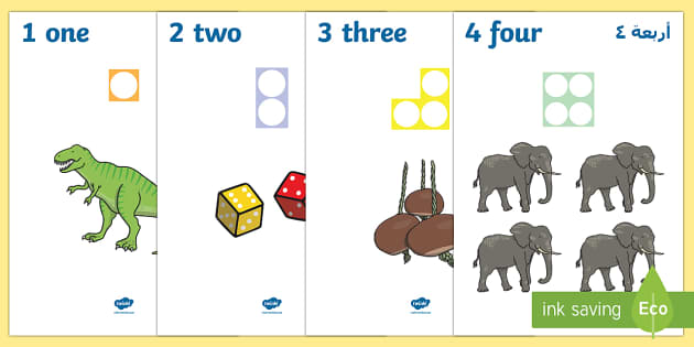 Numbers Words and Number shapes 1-20 Display Posters Arabic/English