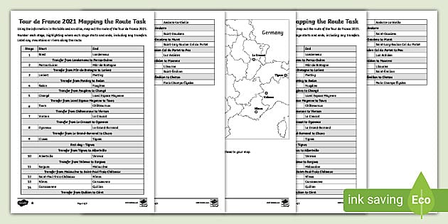 Tour de France 2021 Route Planning Differentiated Worksheets