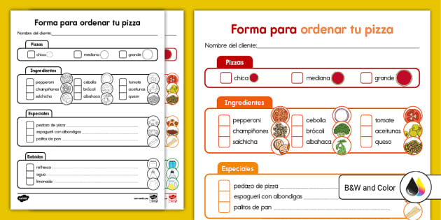 Juego dramático: Forma para ordenar tu pizza (teacher made)