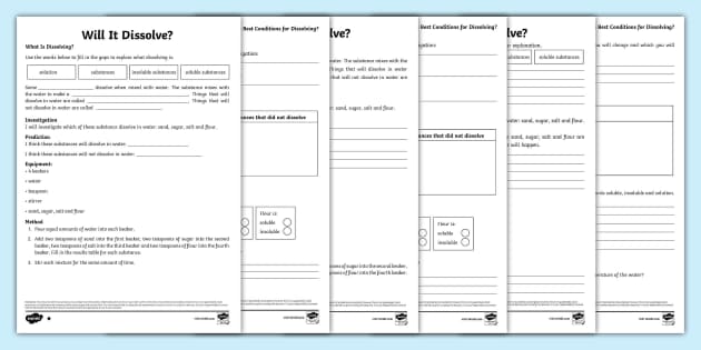 Will It Dissolve? Investigation Activity (teacher made)