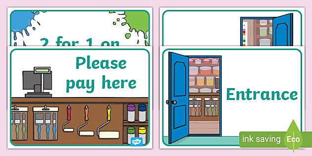 Paint Shop Role Play Signs (Teacher-Made) - Twinkl