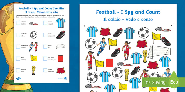 Football Themed I Spy and Count to 10 Worksheet - Italian / English