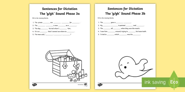 g & gh Dictation Sentences - NI Phase 3a and 3b Phonics