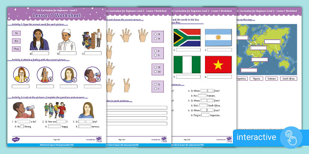 FREE! - ESL Curriculum Level 2, Lesson 1 Interactive PDF Worksheet