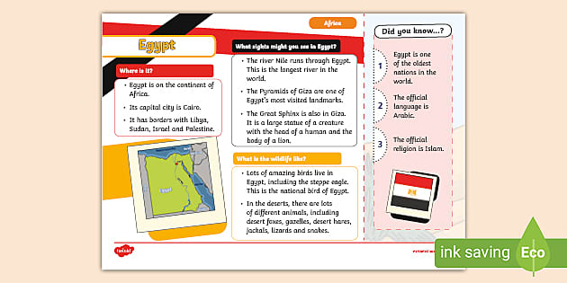 KS1 Egypt Fact File - Geography - Africa (teacher made)