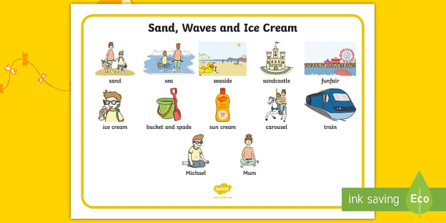 Sand, Waves and Ice Cream Story Word Mat (teacher made)