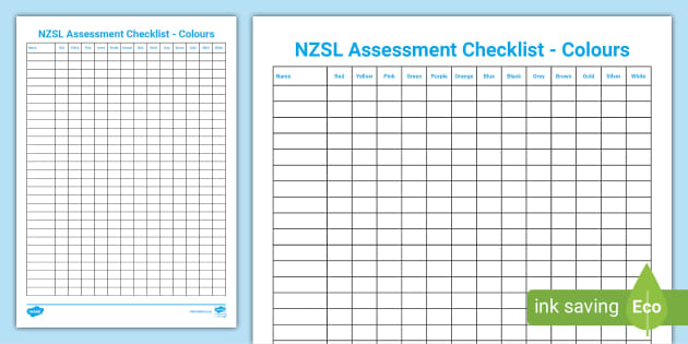 NZSL Colours Assessment Checklist (Hecho por educadores)