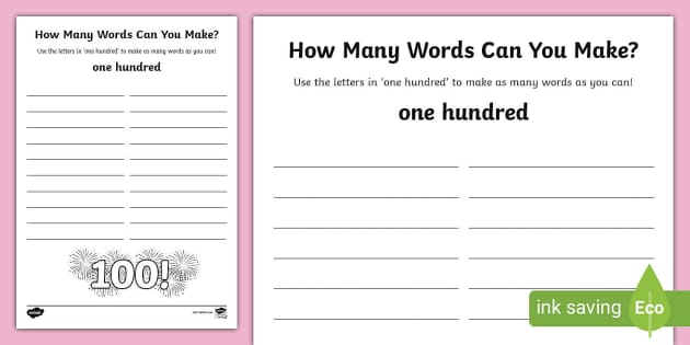 How Many Words Can You Make? 100th Day of School Worksheet / Worksheet How Many Words Can You Make? 100th Day of School Worksheet / Worksheet