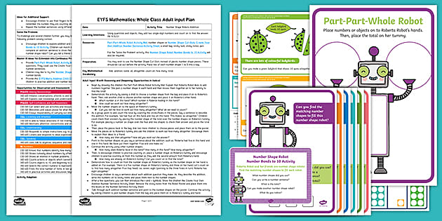EYFS Maths: Number Shape Robot Addition Whole Class Adult Input Plan and