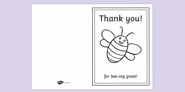 Bee Minibeast Thank You Card Colouring Activity | Printable