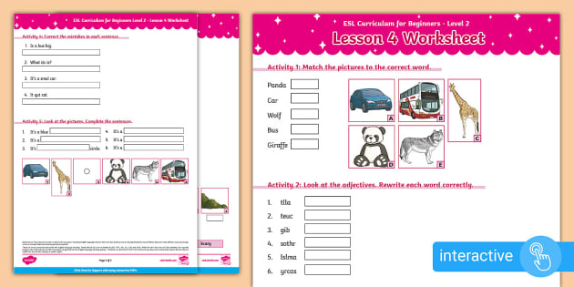 ESL Curriculum Level 2, Lesson 4 Interactive PDF Worksheet