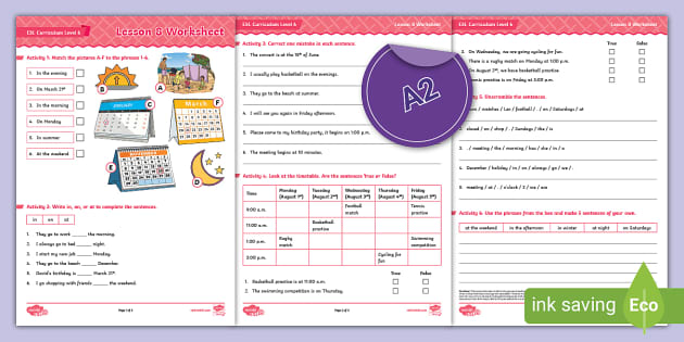 ESL Curriculum Level 6, Lesson 8 Worksheet (teacher made)