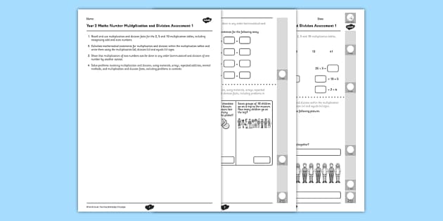Multiplication and Division Assessment Year 2 | F - 2 Maths