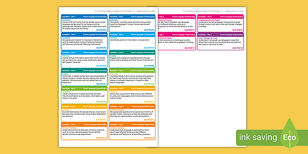 Australian Curriculum French F-2 Learning Outcomes Stickers