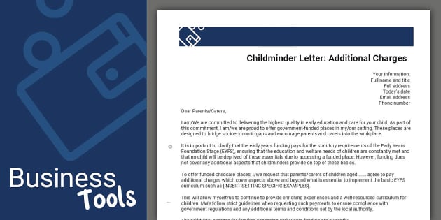 Childminder Letter: Additional Charges (Editable Template)