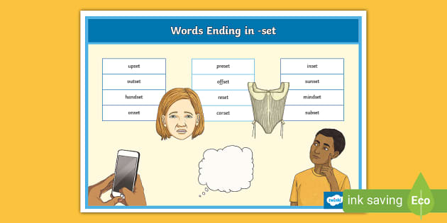 Words Ending in -set Word Mat