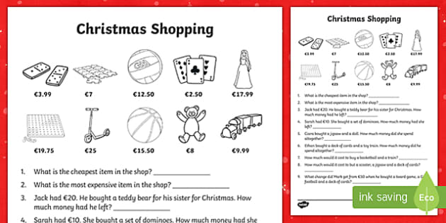 Christmas Shopping Worksheet / Worksheet-Irish