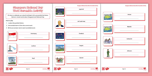 * NEW * Singapore National Day Word Scramble Activity