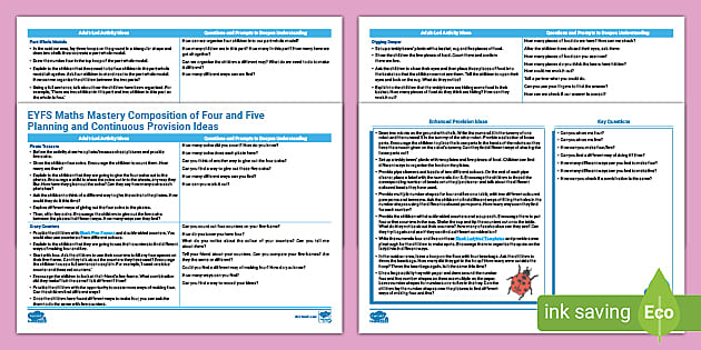 EYFS Maths Mastery Composition of 4 and 5 Planning and Continuous Provision EYFS Maths Mastery Composition of 4 and 5 Planning and Continuous Provision