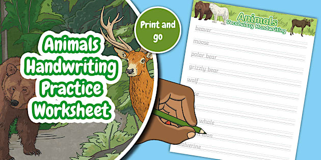 Animals Handwriting Practice Worksheet