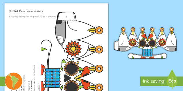 Simple 3D Day Of The Dead Sugar Skull Activity Paper Craft English Spanish