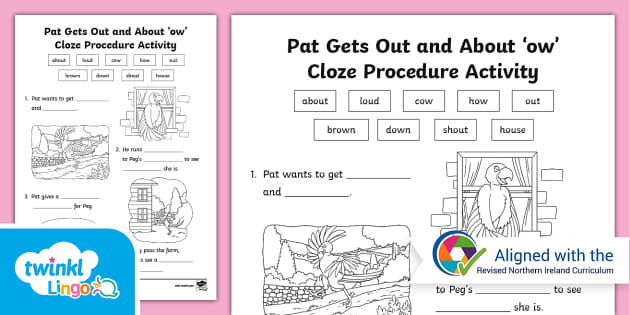 Pat Gets Out and About 'ow' Cloze Procedure Activity