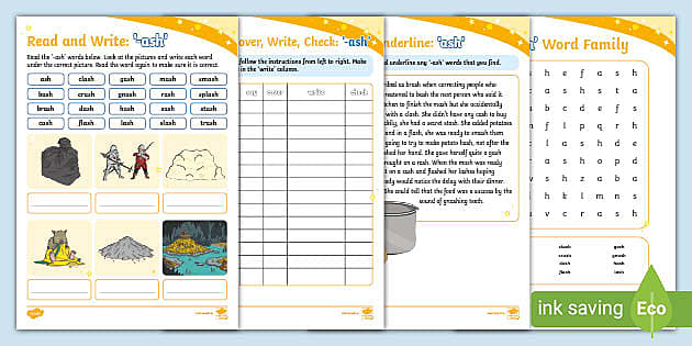 Word Family '-ash' Work Sheets (teacher made) - Twinkl