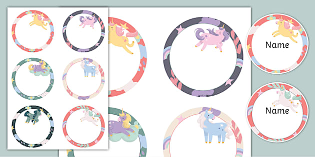 Unicorn-Themed Editable Circle Labels (teacher made)